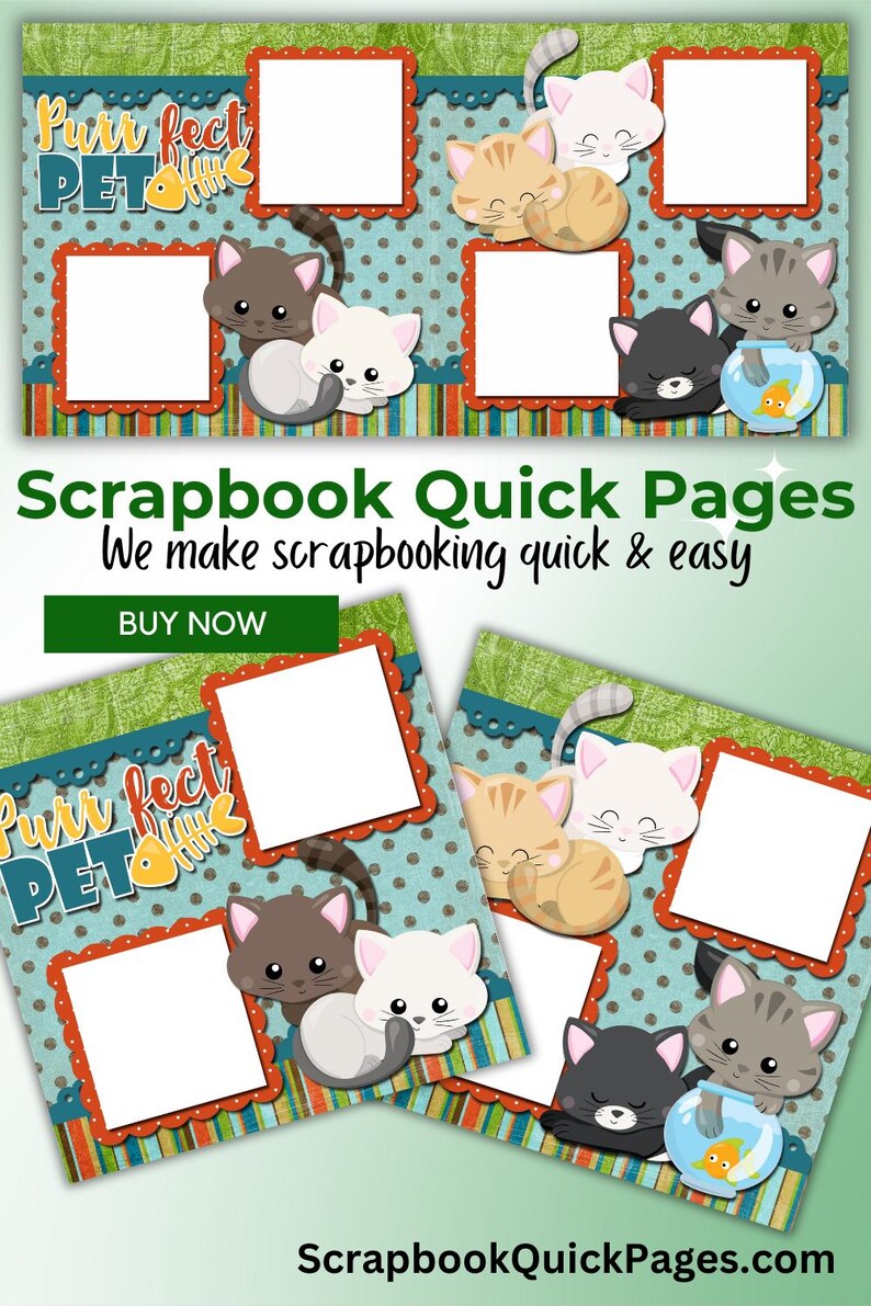 Cat Scrapbook Pages Premade PRINTED 12x12 Kitten Pet Scrapbook Quick ...