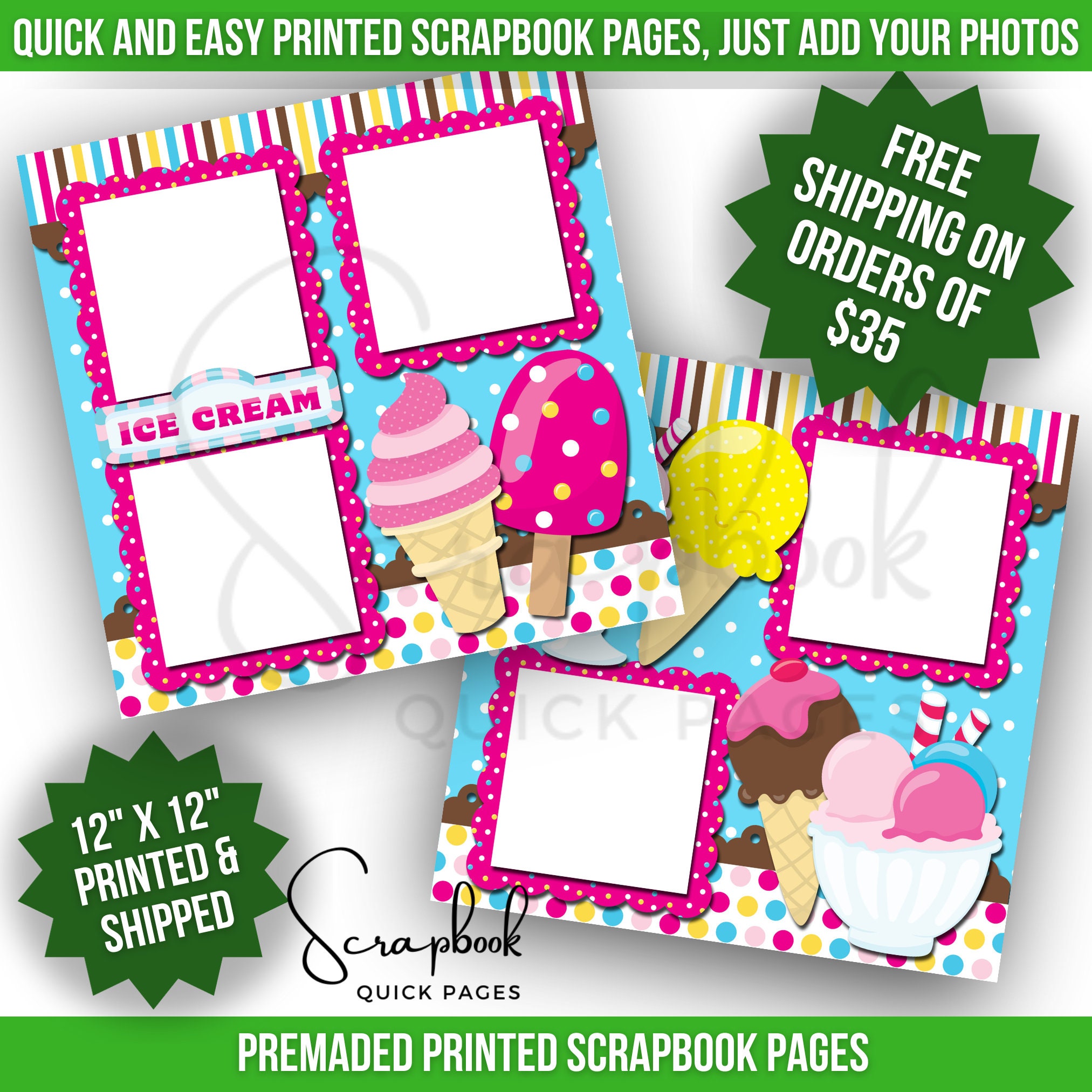 Ice Cream Scrapbook Pages Premade PRINTED 12x12 Summer Boy Scrapbook ...