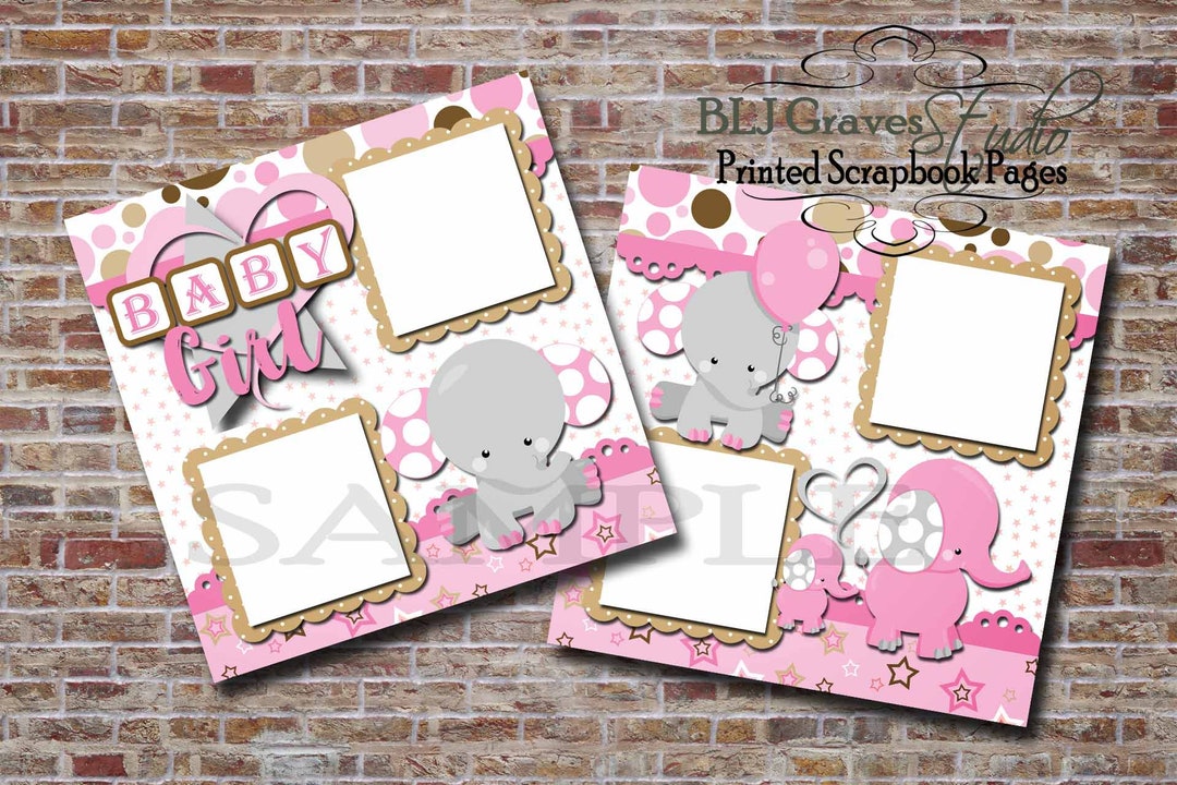 Baby Girl Scrapbook Layout Pink Elephant Baby Shower Layout - Etsy