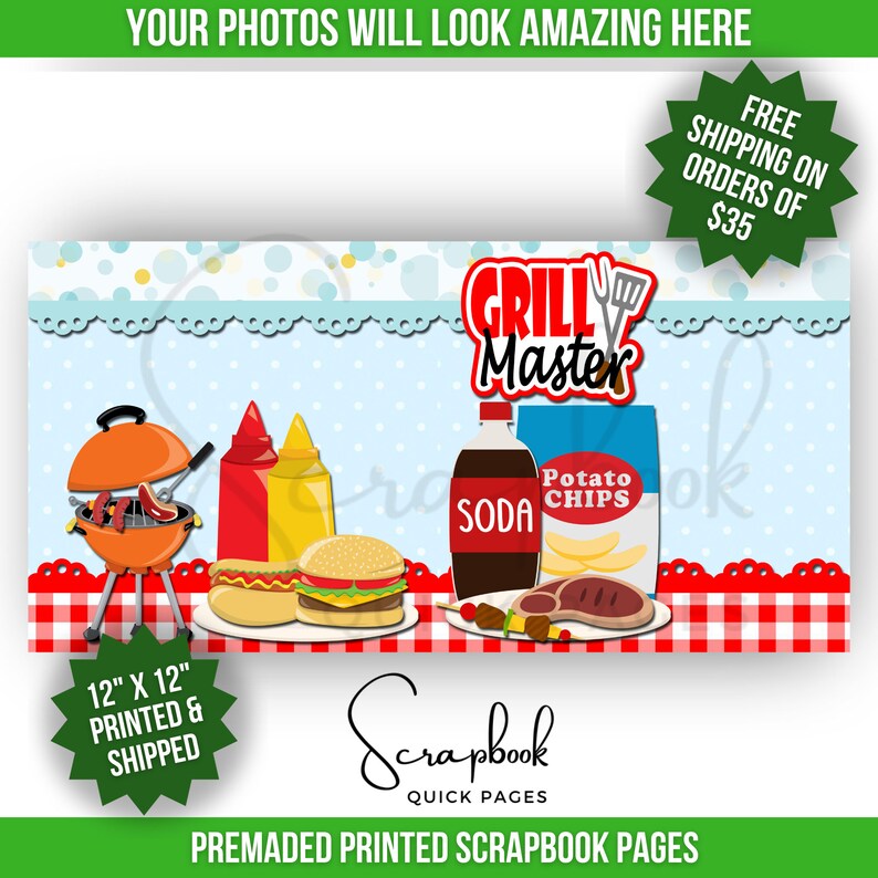 Summer Cookout Scrapbook Layout PRINTED 12x12 Premade Grill Master ...