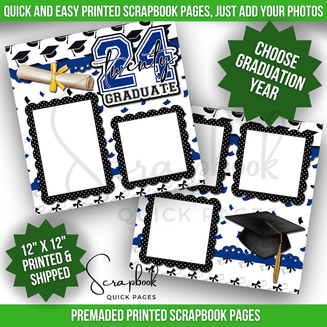 Blue Graduation Scrapbook Page Premade High School Graduation Scrapbook ...