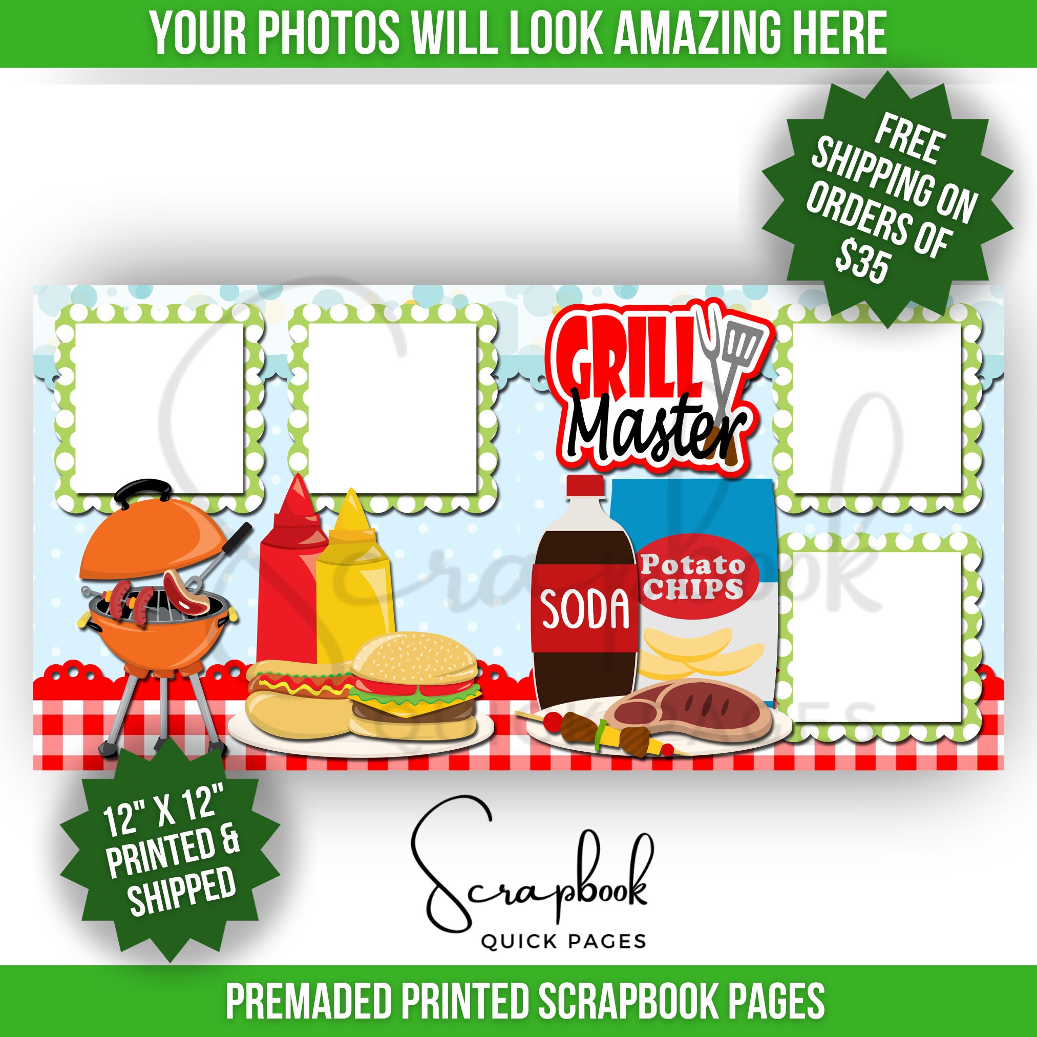 Summer Cookout Scrapbook Layout PRINTED 12x12 Premade Grill Master ...