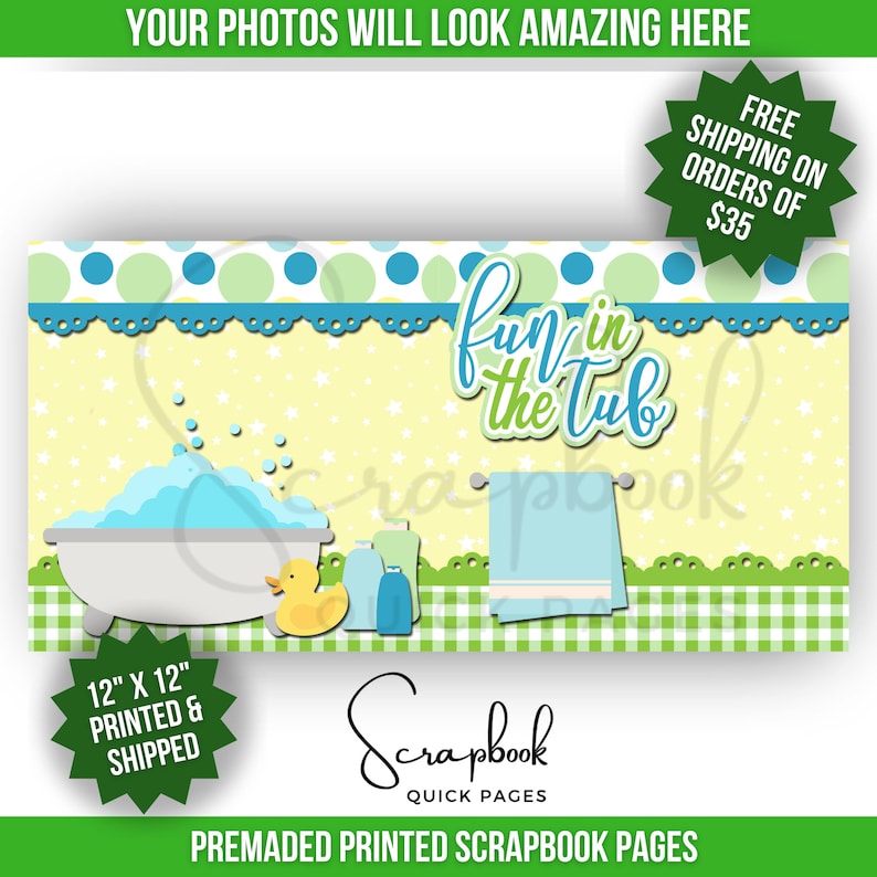 Bath Time Scrapbook Layout Premade PRINTED Fun in the Tub Scrapbook ...