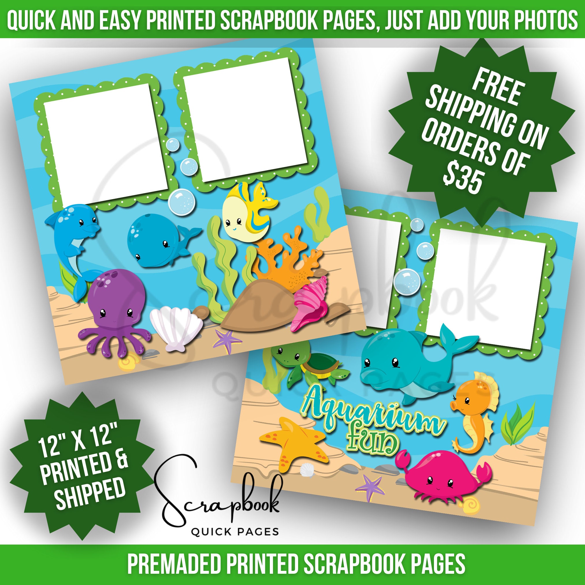Aquarium Scrapbook Layout Ocean Premade PRINTED 12x12 Scrapbook Page ...