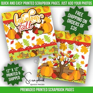 Fall Scrapbook Layout Fall Leaves Pumpkins Premade PRINTED Scrapbook ...