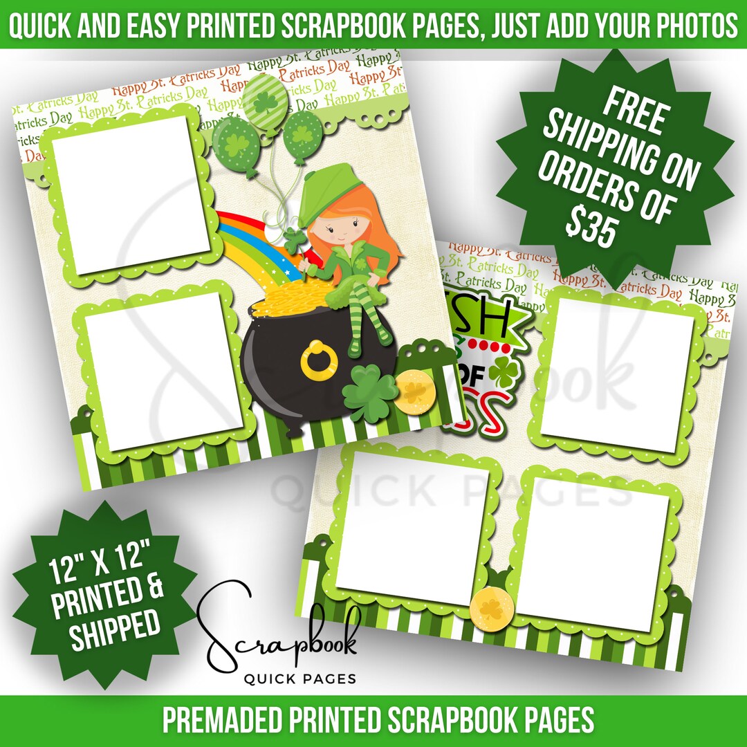 St Patrick Scrapbook Layout Pot of Gold Premade PRINTED Scrapbook Quick ...