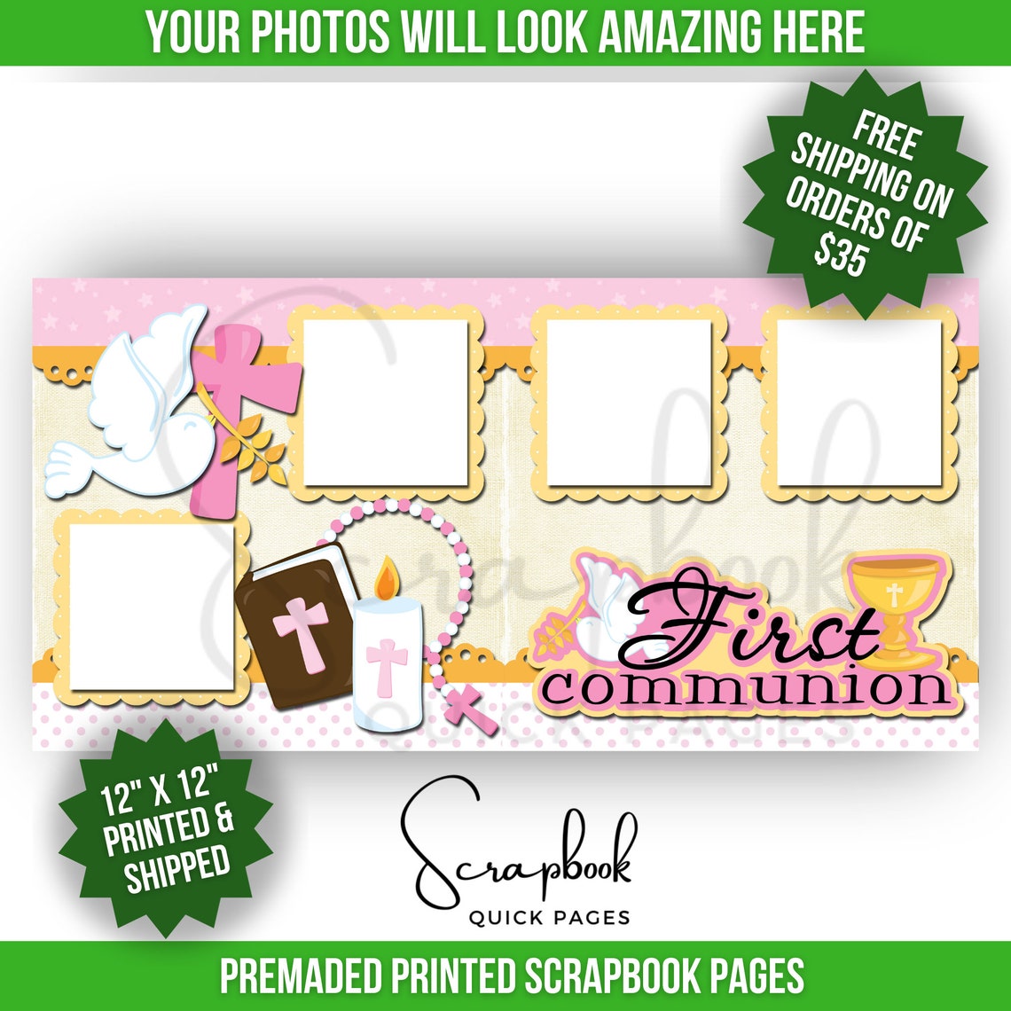 First Communion Scrapbook Pages Premade PRINTED Girl Communion ...
