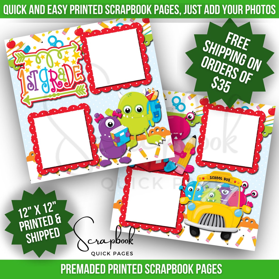 1st Grade Scrapbook Page Premade PRINTED 12x12 Scrapbook Quick Page ...