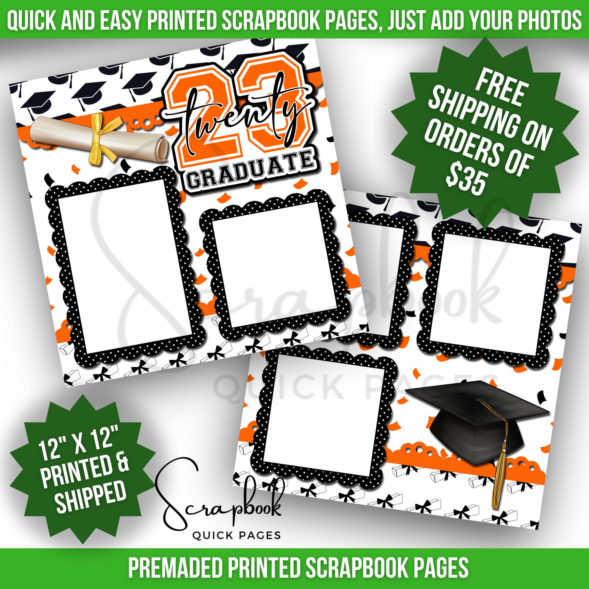 Orange Graduation Scrapbook Layout Premade High School Grad Scrapbook ...