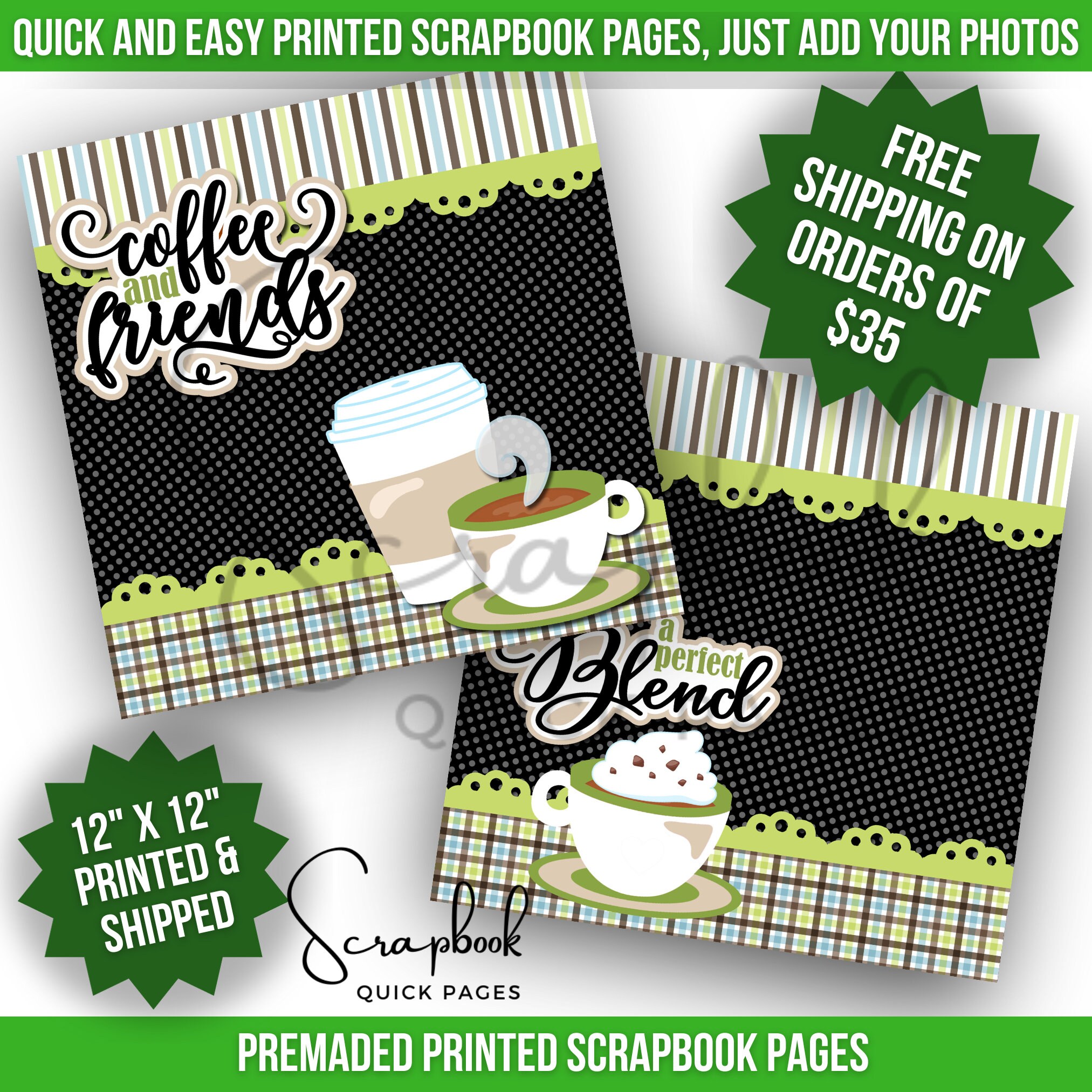 Coffee Lover Scrapbook Page Premade PRINTED Friendship 12x12 Scrapbook ...
