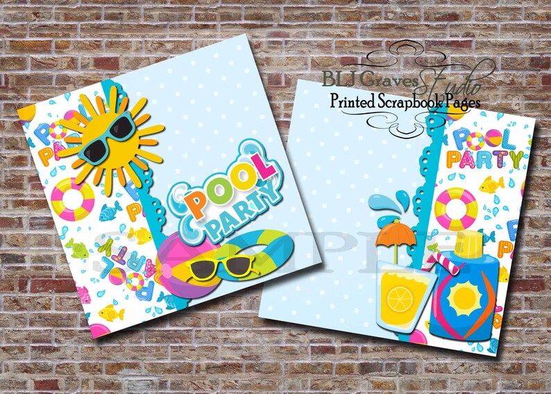 Summer Scrapbook Page PRINTED Pool Party Scrapbook Layout - Etsy