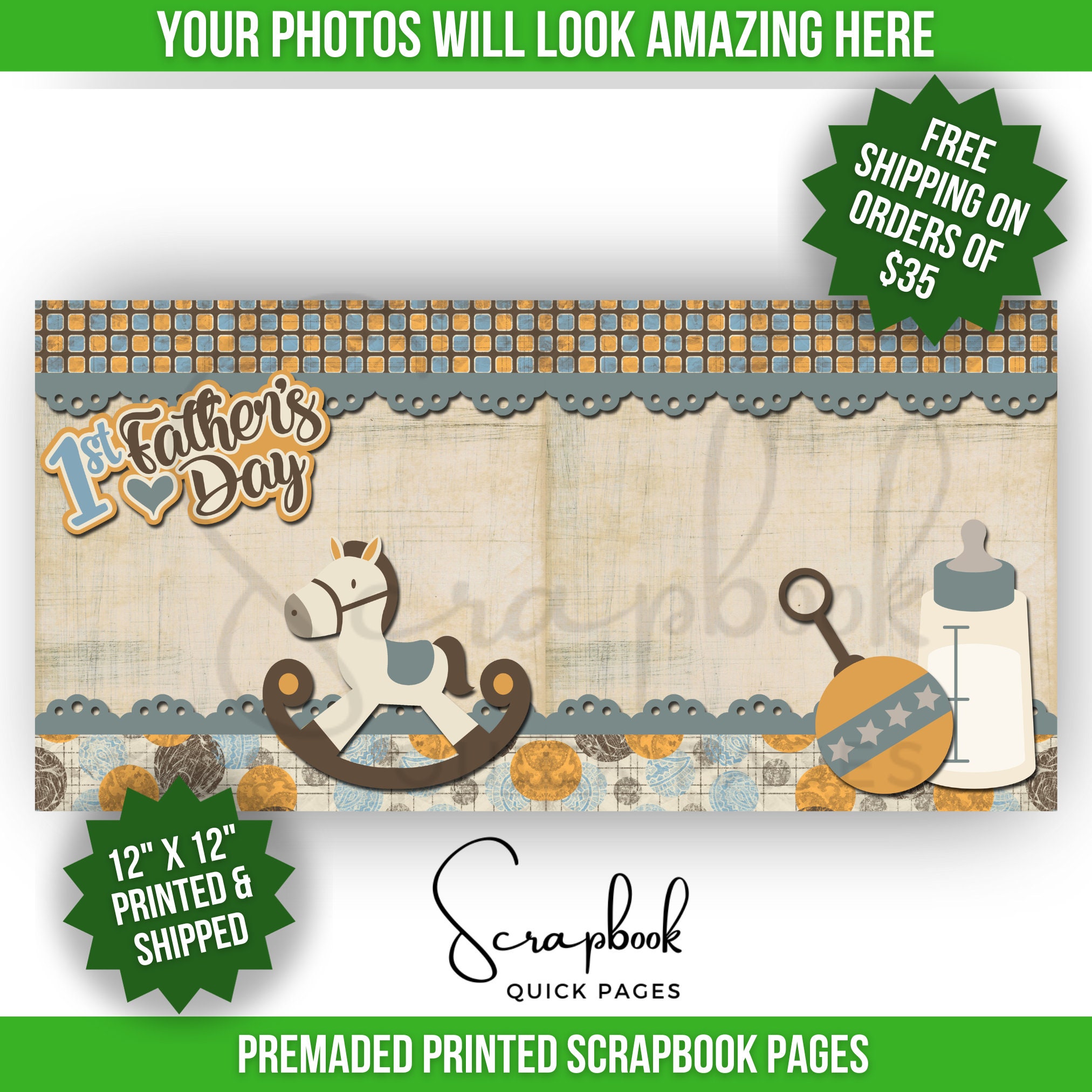 1st Father's Day Scrapbook Layout Baby Boy Scrapbook Page Premade ...