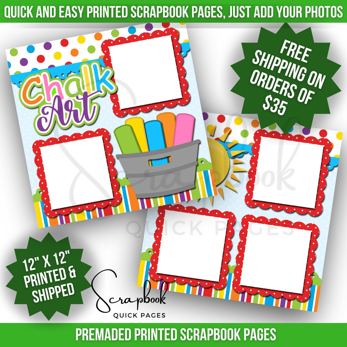 Sidewalk Chalk Scrapbook Page Premade PRINTED Chalk Art Scrapbook ...