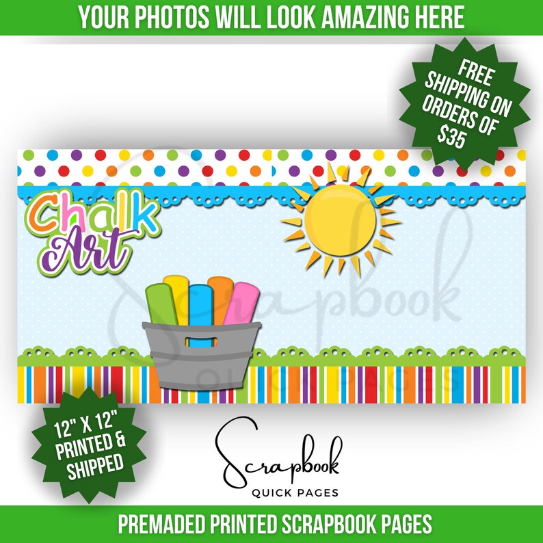 Sidewalk Chalk Scrapbook Page Premade PRINTED Chalk Art Scrapbook ...
