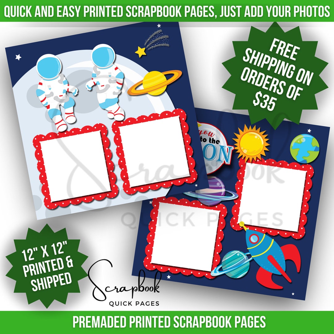 Astronaut Scrapbook Pages Premade PRINTED 12x12 Scrapbook Pages Rocket ...