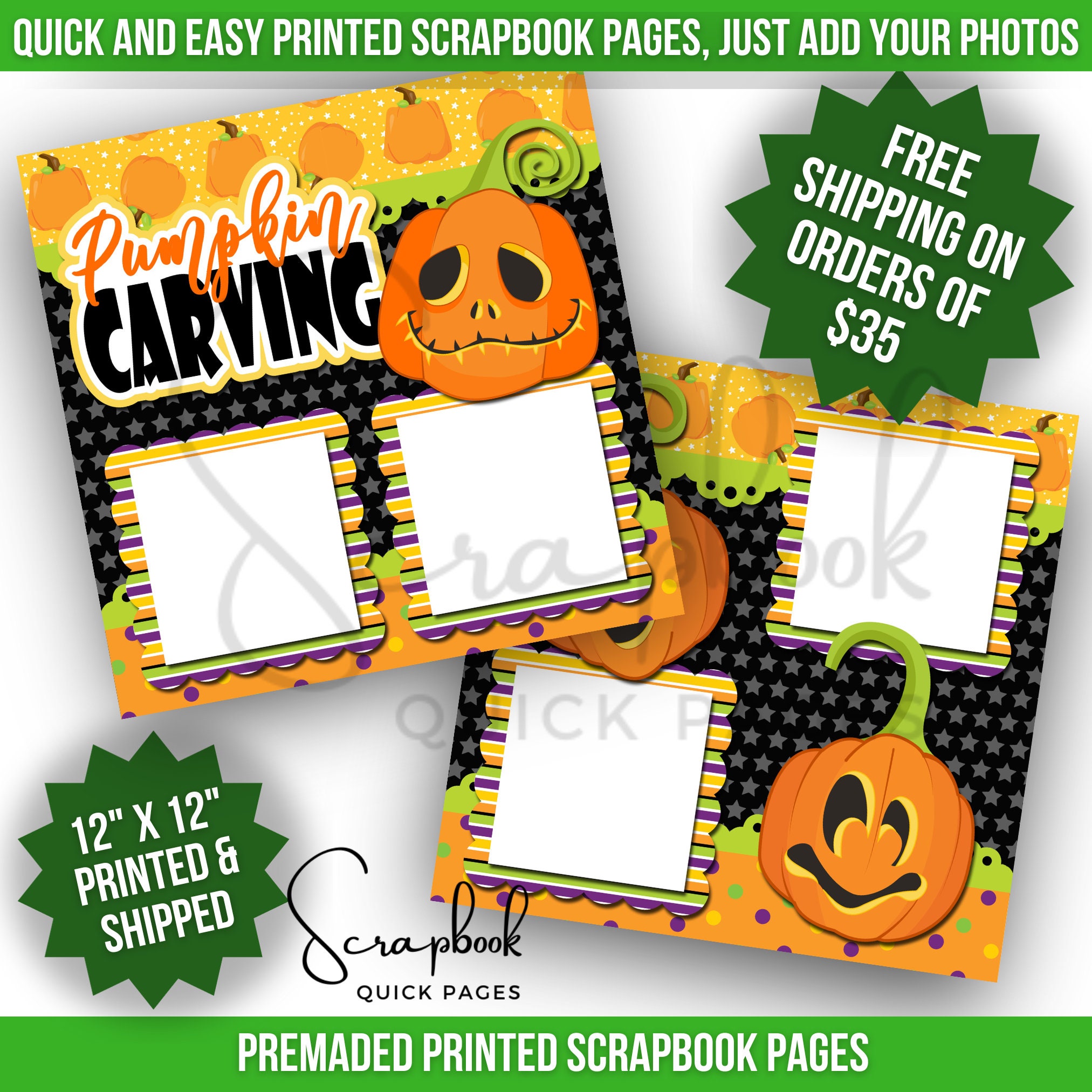 Halloween Scrapbook Page Premade PRINTED Pumpkin Carving Scrapbook ...