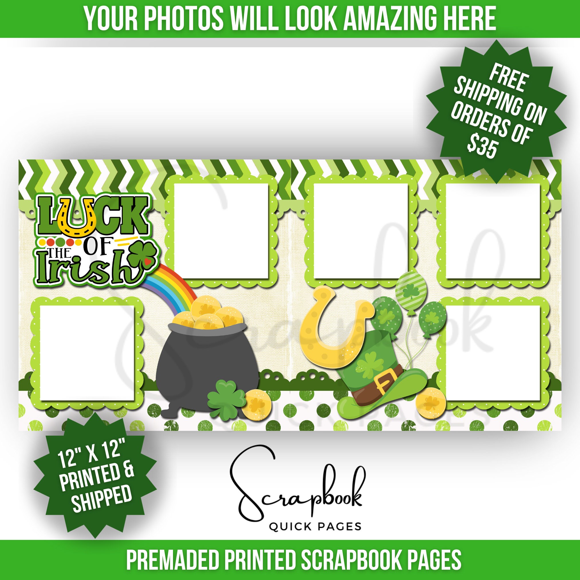 St Patrick Scrapbook Page Premade PRINTED Luck of the Irish Scrapbook ...