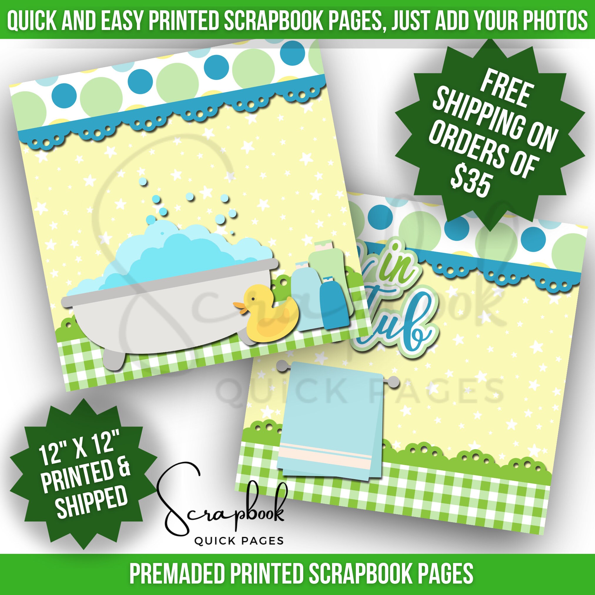 Bath Time Scrapbook Layout Premade PRINTED Fun in the Tub Scrapbook ...