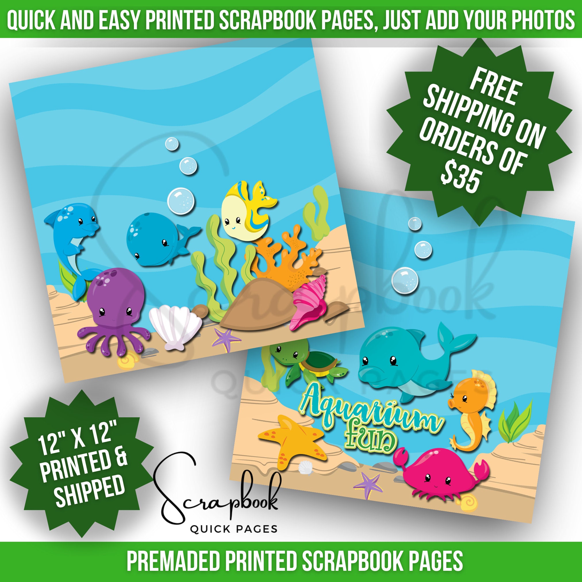 Aquarium Scrapbook Layout Ocean Premade PRINTED 12x12 Scrapbook Page ...