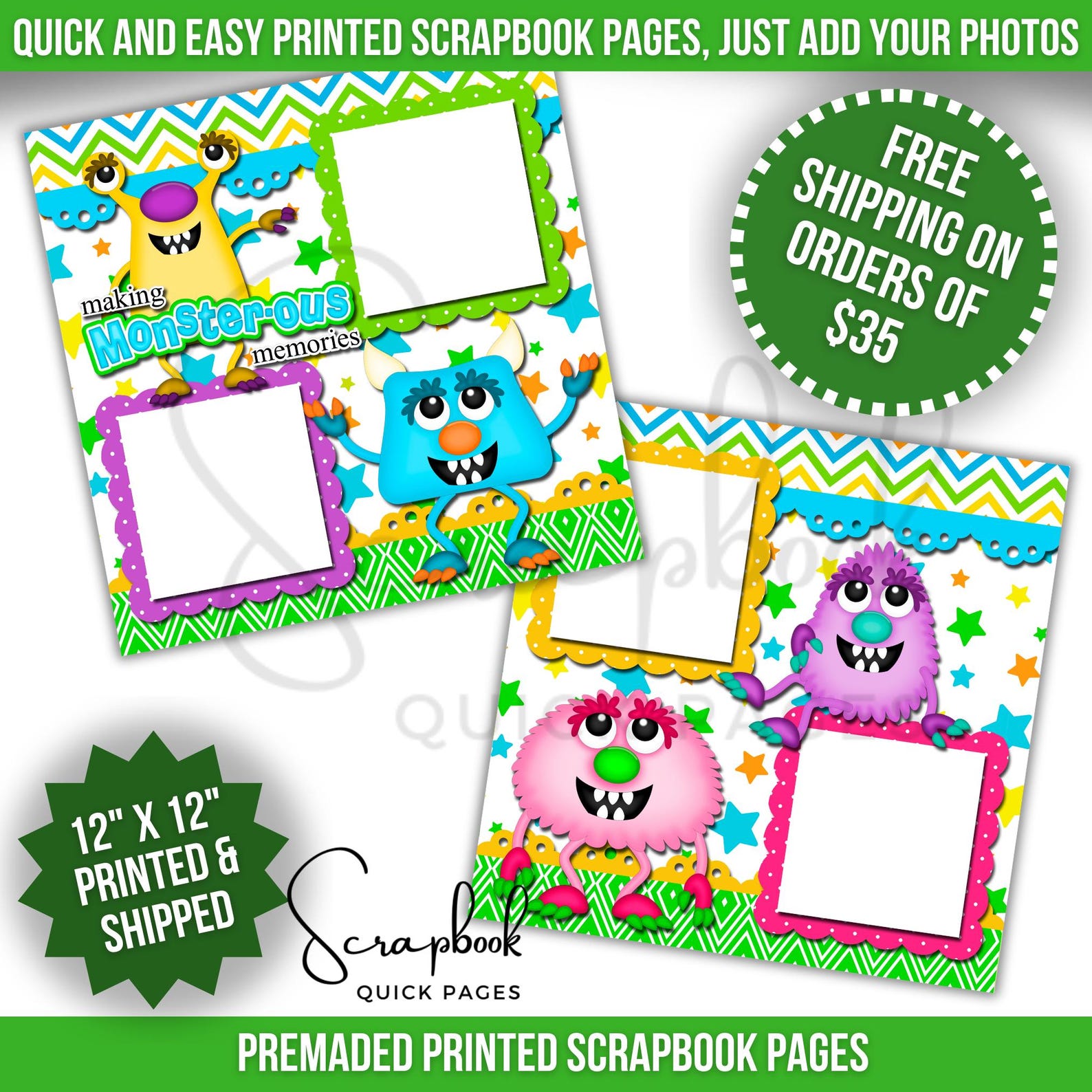 Monster Memories Scrapbook Layout Premade Scrapbook PRINTED Scrapbook ...