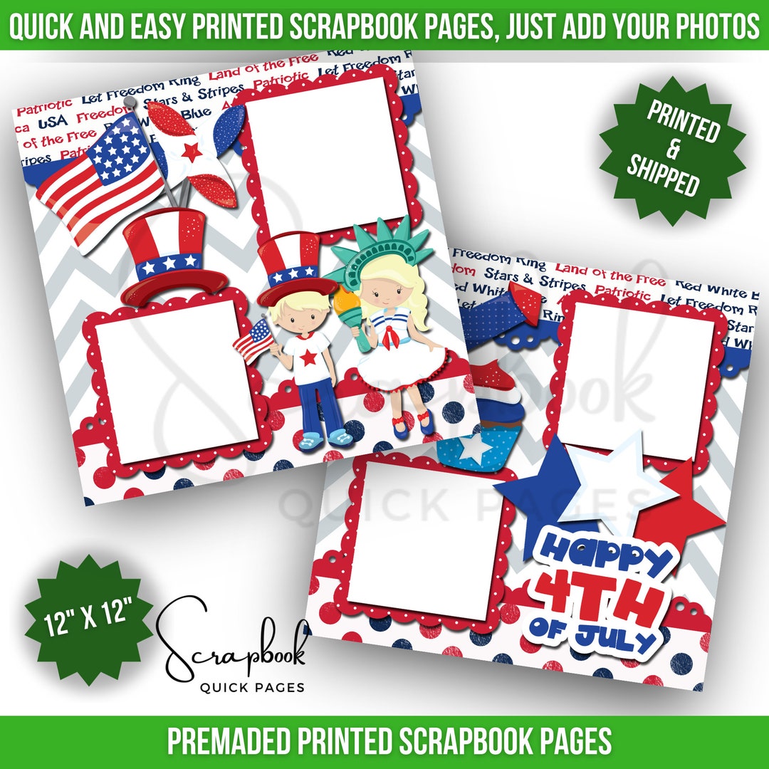 4th of July Scrapbook Page Premade PRINTED 12x12 July 4th Scrapbook ...
