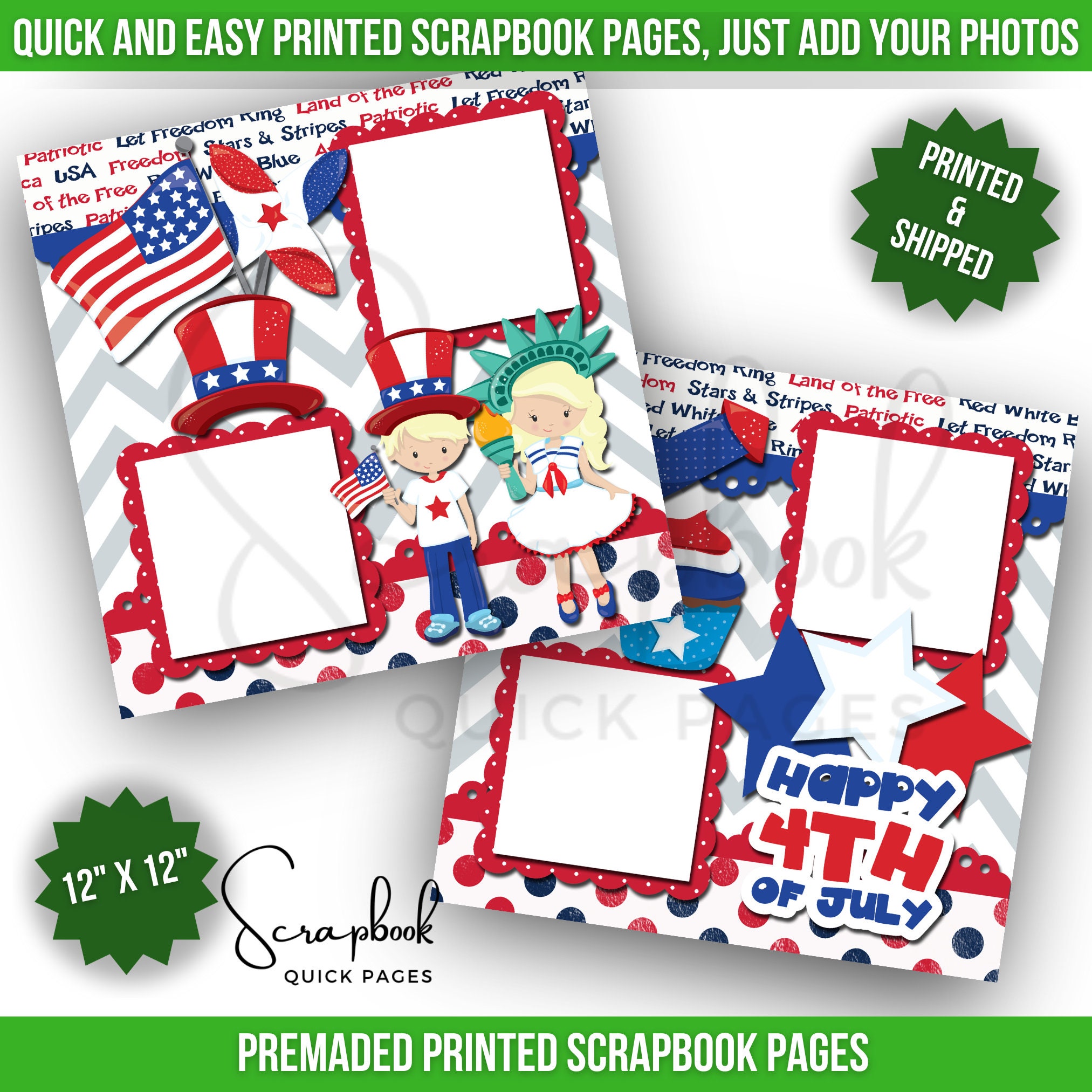 4th of July Scrapbook Page Premade PRINTED 12x12 July 4th Scrapbook ...