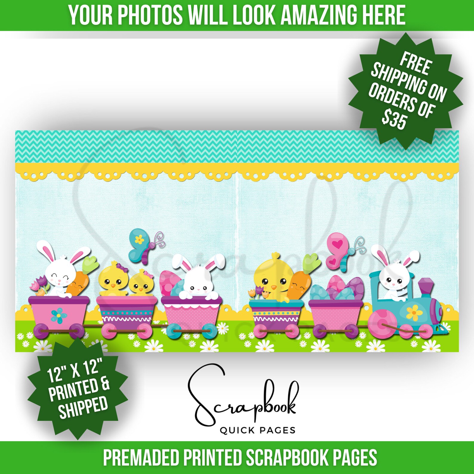 Easter Scrapbook Pages Premade PRINTED Easter Train Scrapbook Layout ...