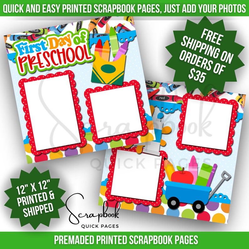 Preschool Scrapbook Layout PRINTED 12x12 Premade First Day of Preschool ...