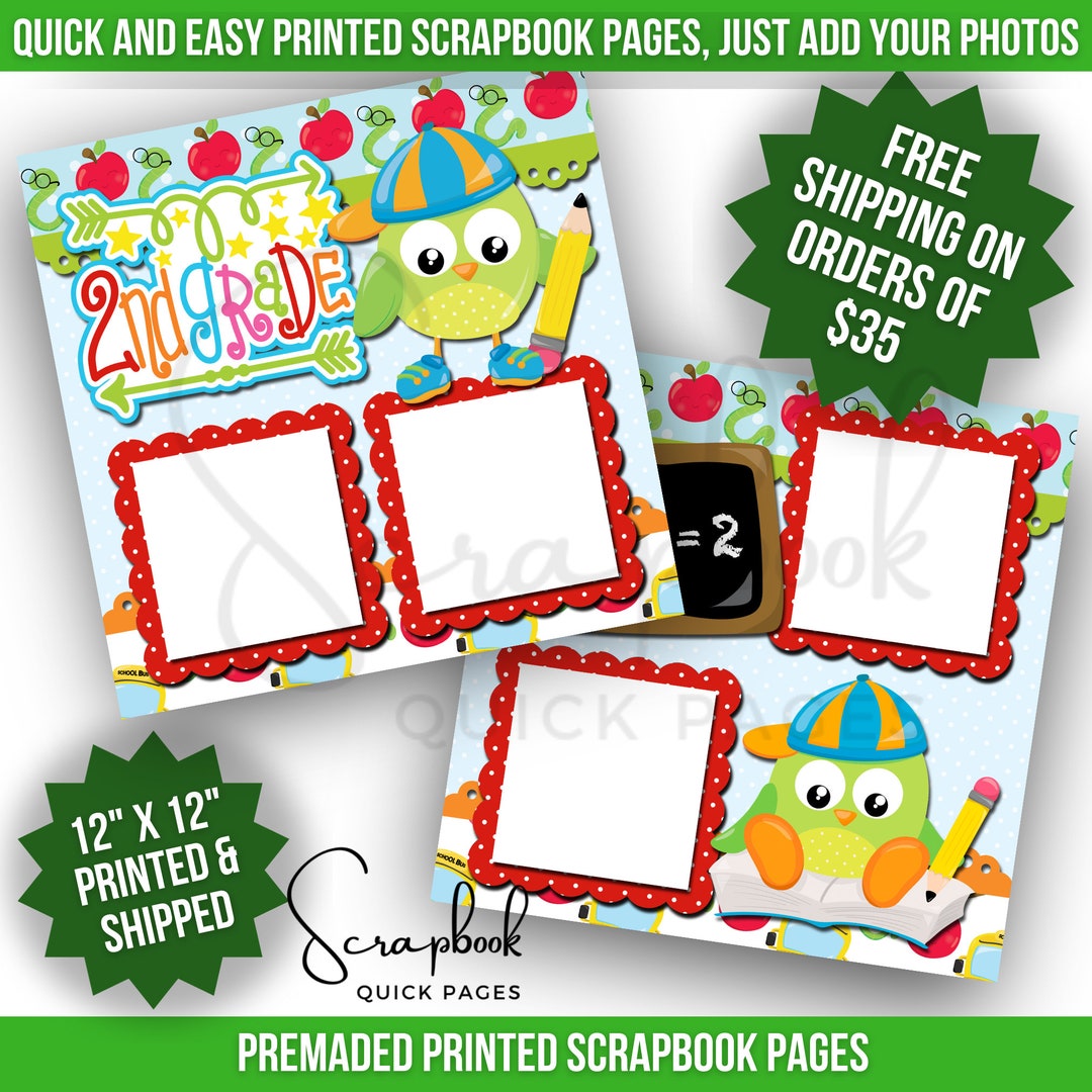 Boy 2nd Grade Scrapbook Page Premade PRINTED Scrapbook Quick Page ...