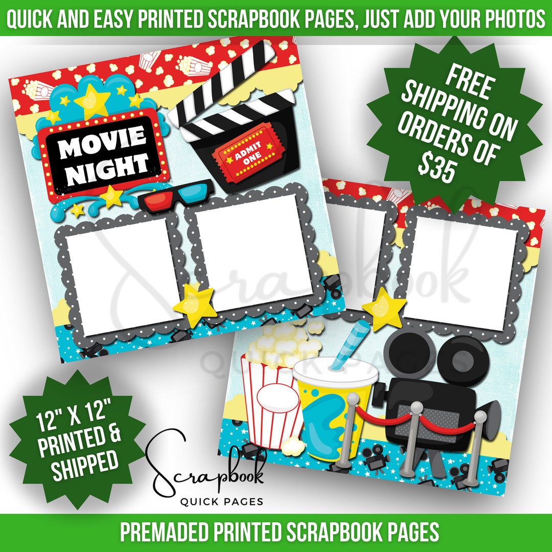 Movie Night Scrapbook Page Premade PRINTED 12x12 Scrapbook Quick Pages ...
