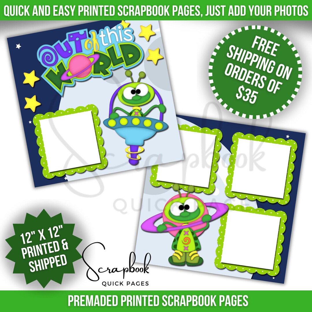 Outer Space Alien Scrapbook Layout Premade PRINTED 12x12 Scrapbook ...