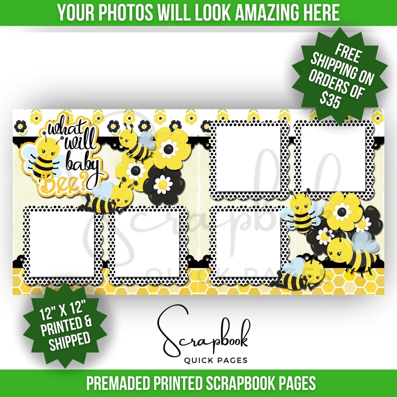 Bee Gender Reveal Scrapbook Pages Premade Boy or Girl Baby Shower ...