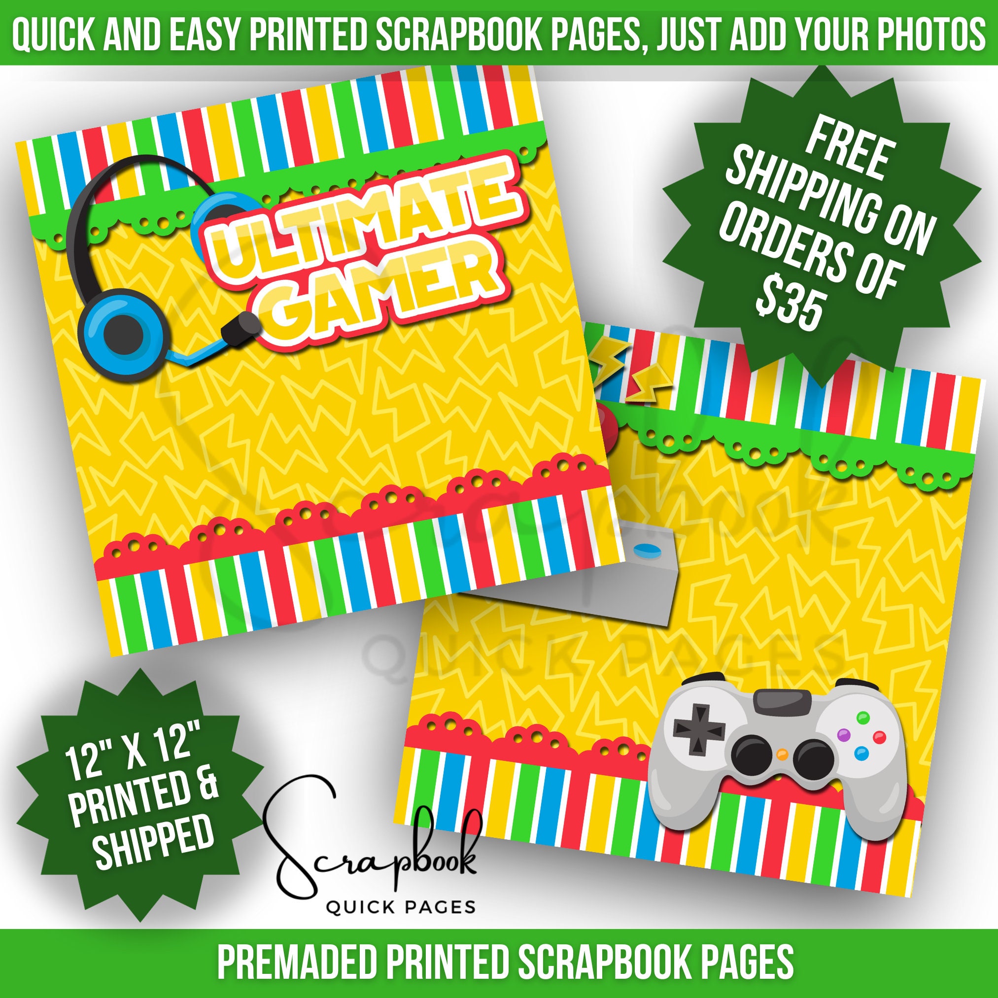 Gamer Scrapbook Page Premade PRINTED Scrapbook Quick Page Video Game ...