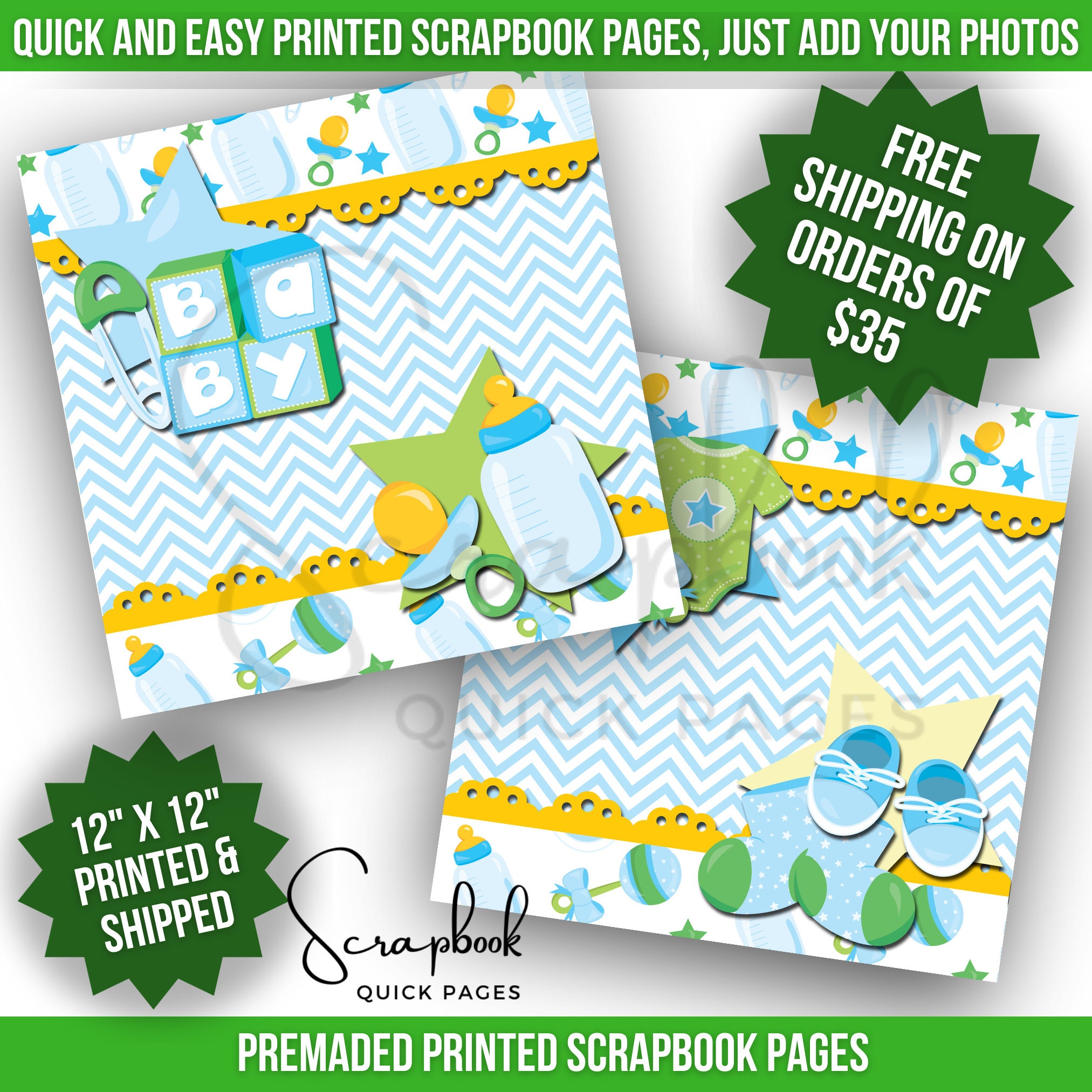 Baby Boy Scrapbook Pages Premade Baby Shower Scrapbook Layout PRINTED ...