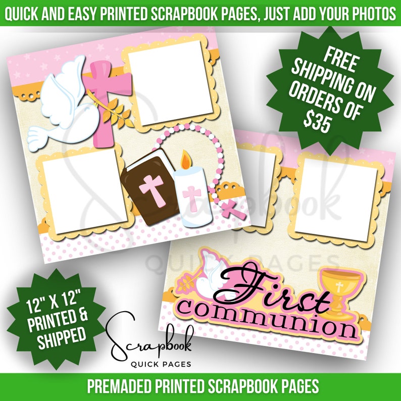 First Communion Scrapbook Pages Premade PRINTED Boy Communion Scrapbook ...