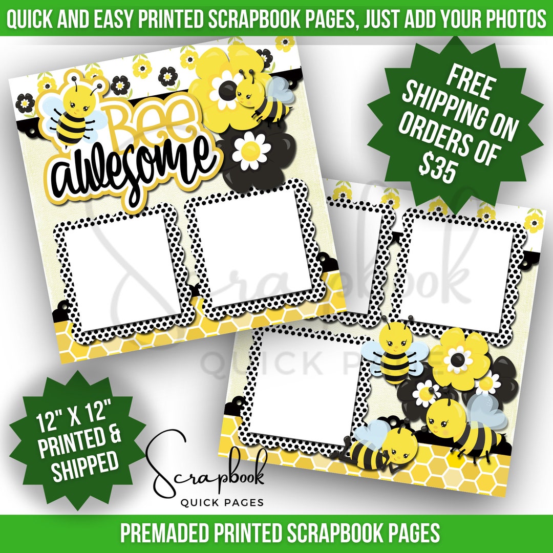 Bee Awesome Scrapbook Pages Premade Girl Scrapbook Layout Boy PRINTED ...