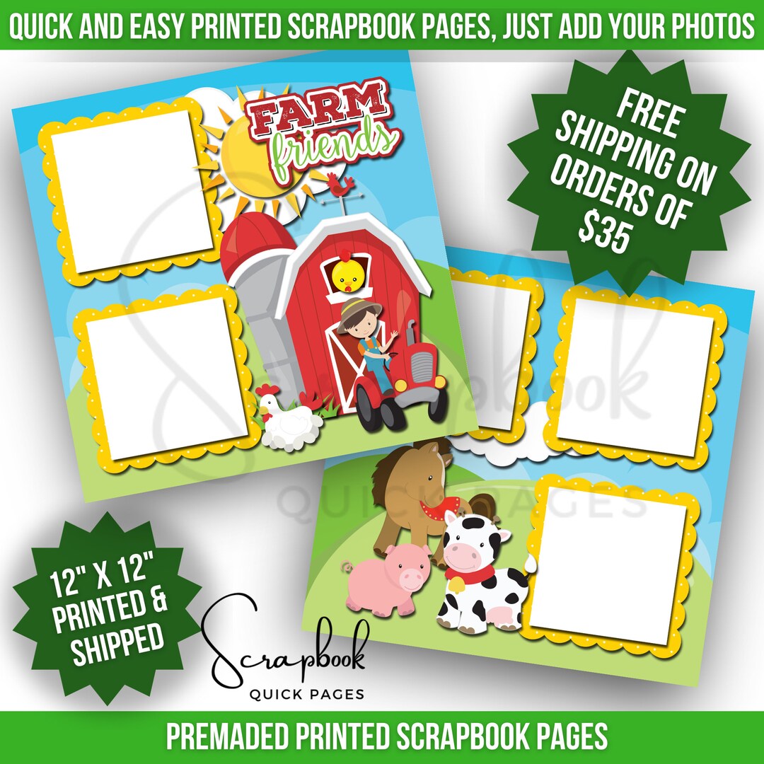 Farm Scrapbook Layout Petting Zoo Horse Cow Chicken Pig Tractor Premade ...