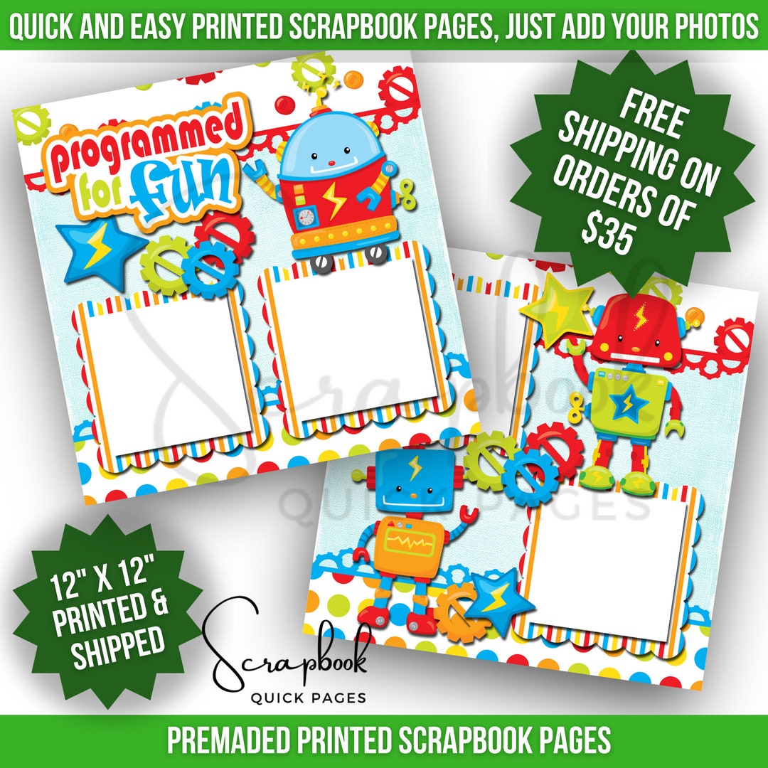 Robot Scrapbook Pages Premade PRINTED Boy Scrapbook Layout 12x12 ...