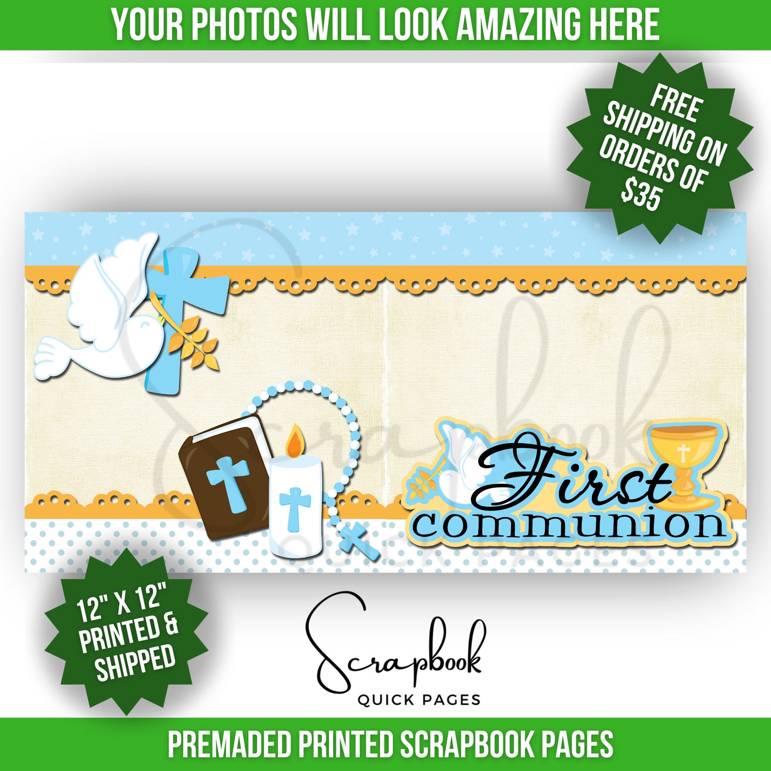 First Communion Scrapbook Pages Premade PRINTED Boy Communion Scrapbook ...