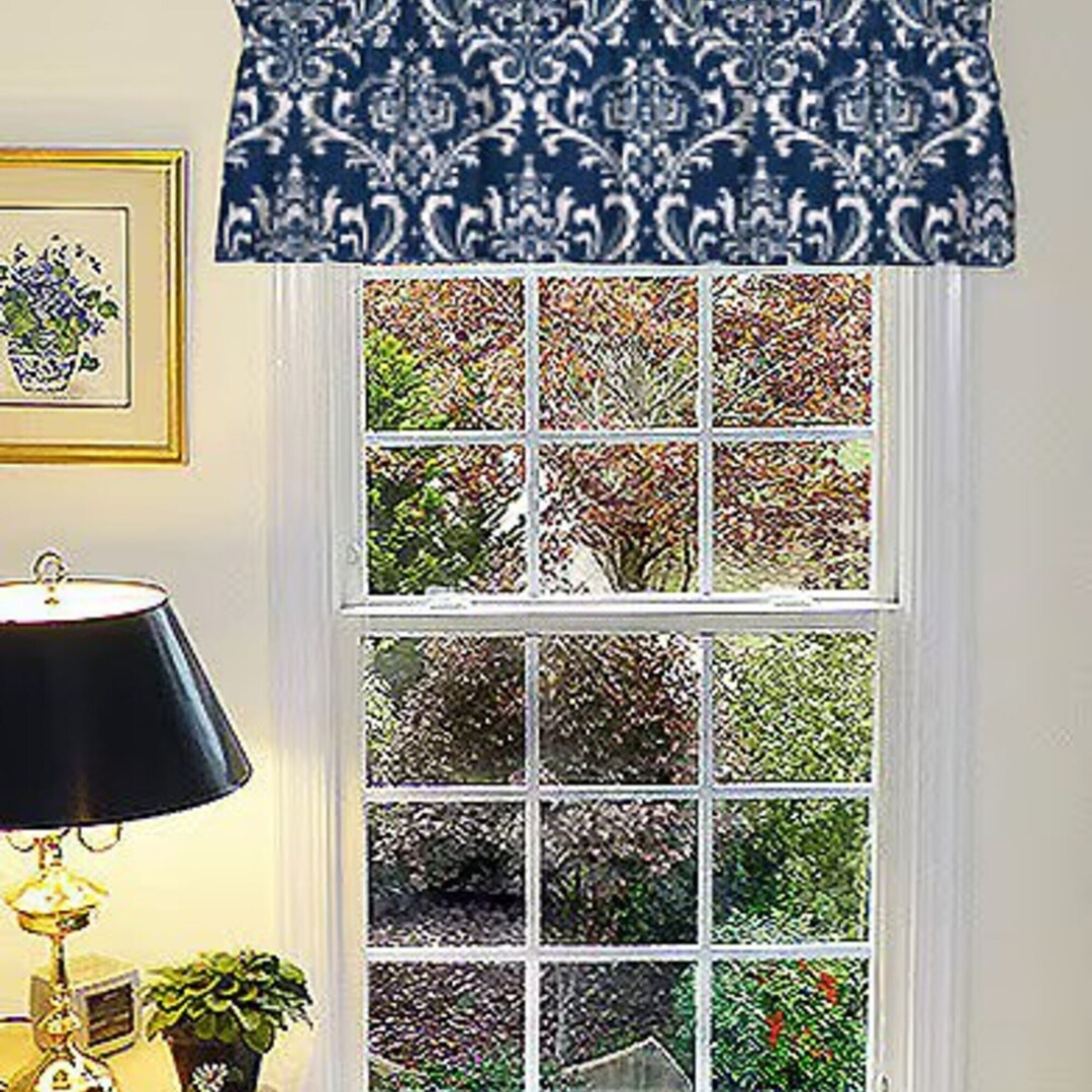 Damask Navy Blue Window Valance - 50 X 14 Inch Window Treatment - Etsy