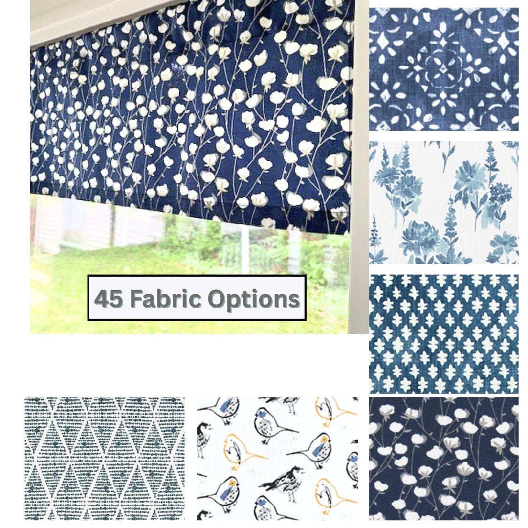 Blue Garden Valance – Floral Country Window Curtain, Custom Size ...