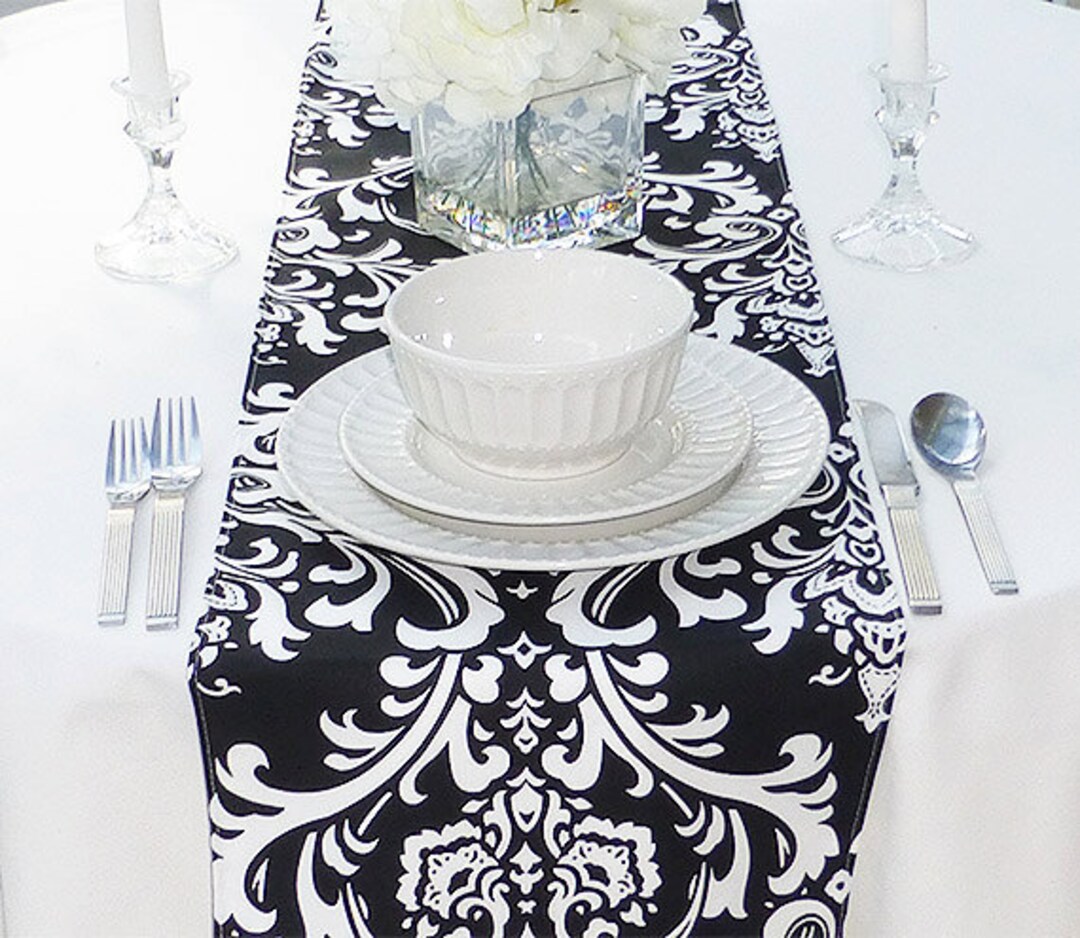 Table Runner Black, Damask Black and White Table Runners for Wedding ...