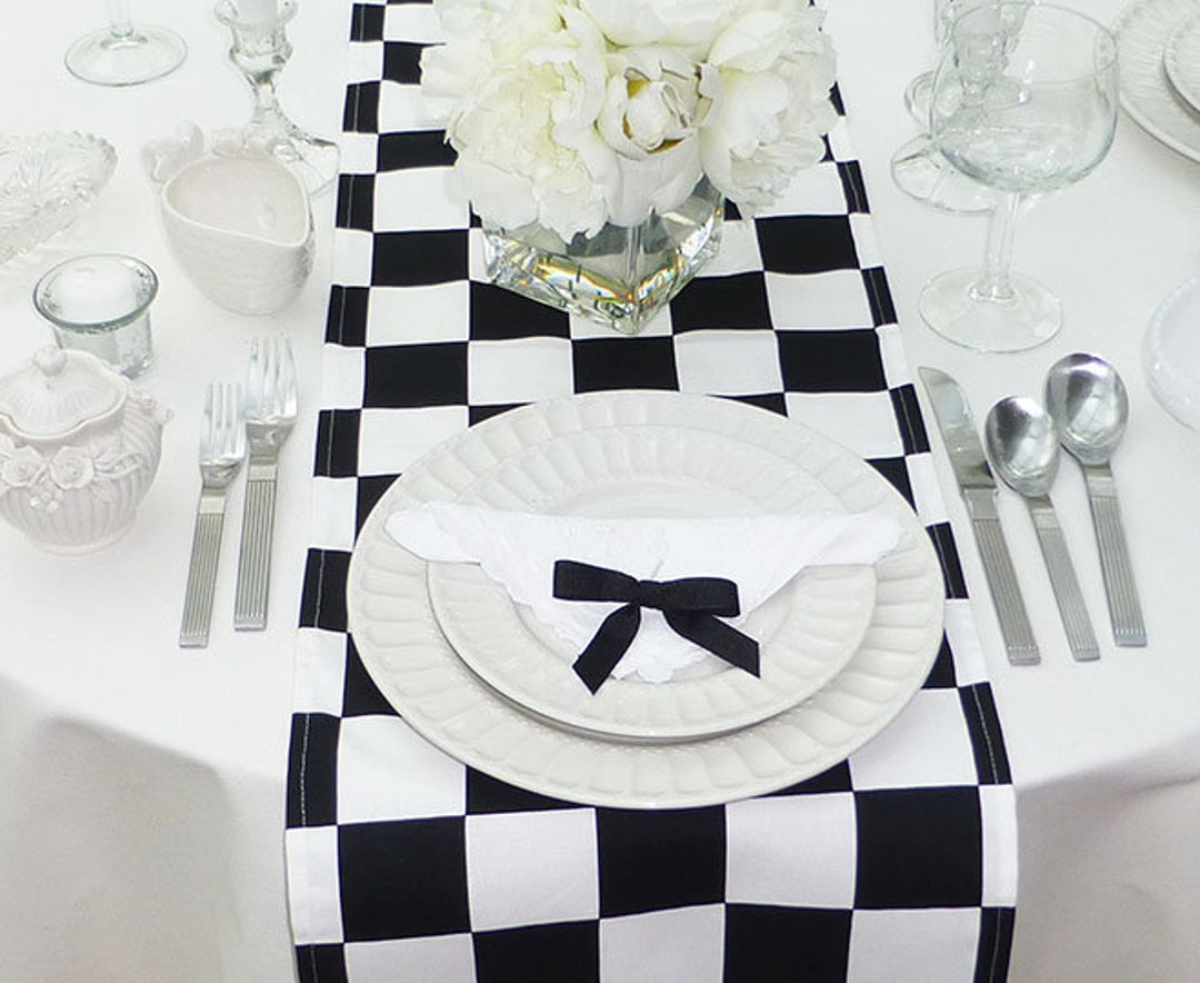 Black and White Checkered Table Runner – Home Decor Linens for Dining ...