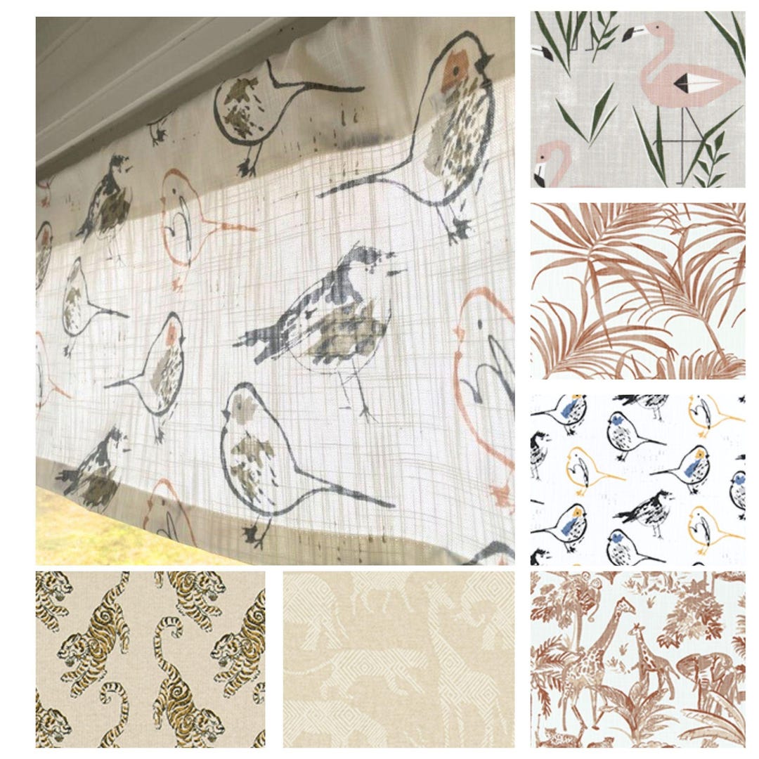 Safari Window Valance – Jungle Bird Curtain, Wildlife Window Treatment ...