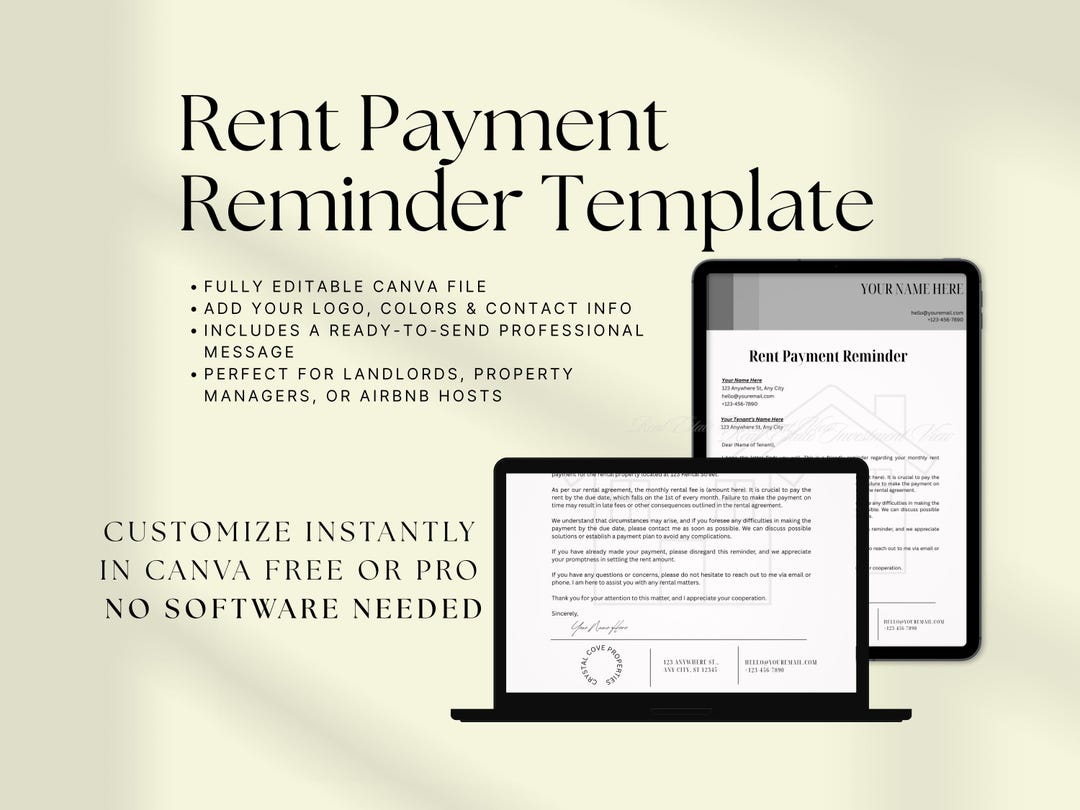 Rent Due Reminder Template | Editable Canva Template | Rental Payment ...