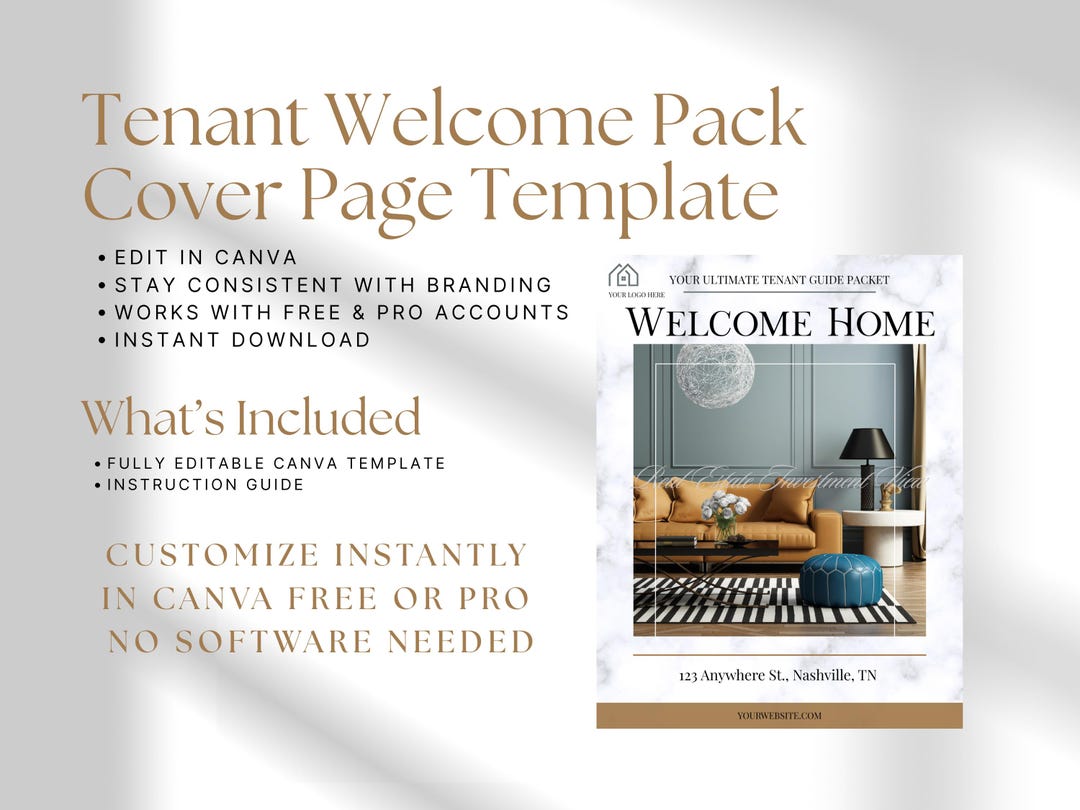 Tenant Welcome Pack Cover Page | Editable Canva Template (digital ...