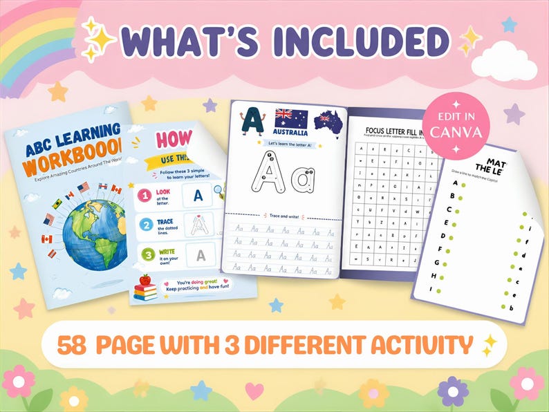 Country Alphabet Learning Workbook, ABC Tracing Activities, Preschool ...