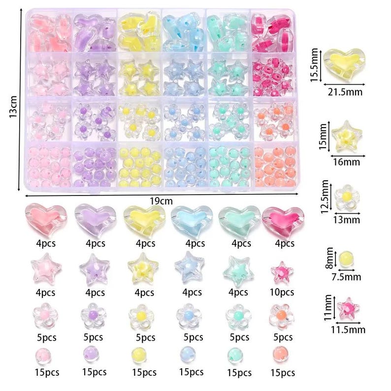 Acrylic Bead Kit, Heart Flower Round Beads, DIY Jewelry Making - Etsy