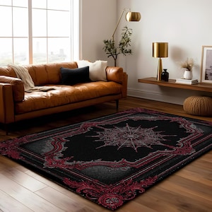 Red Gothic Spiderweb Rug – Dark Victorian Carpet for Haunted, Witchy ...