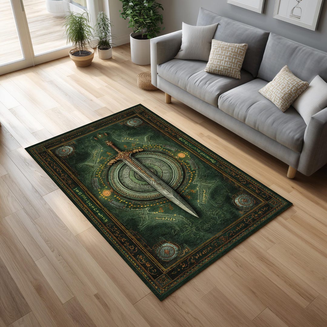 Green Arcane Sword Sigil Area Rug Fantasy Relic Map Floor Decor - Etsy
